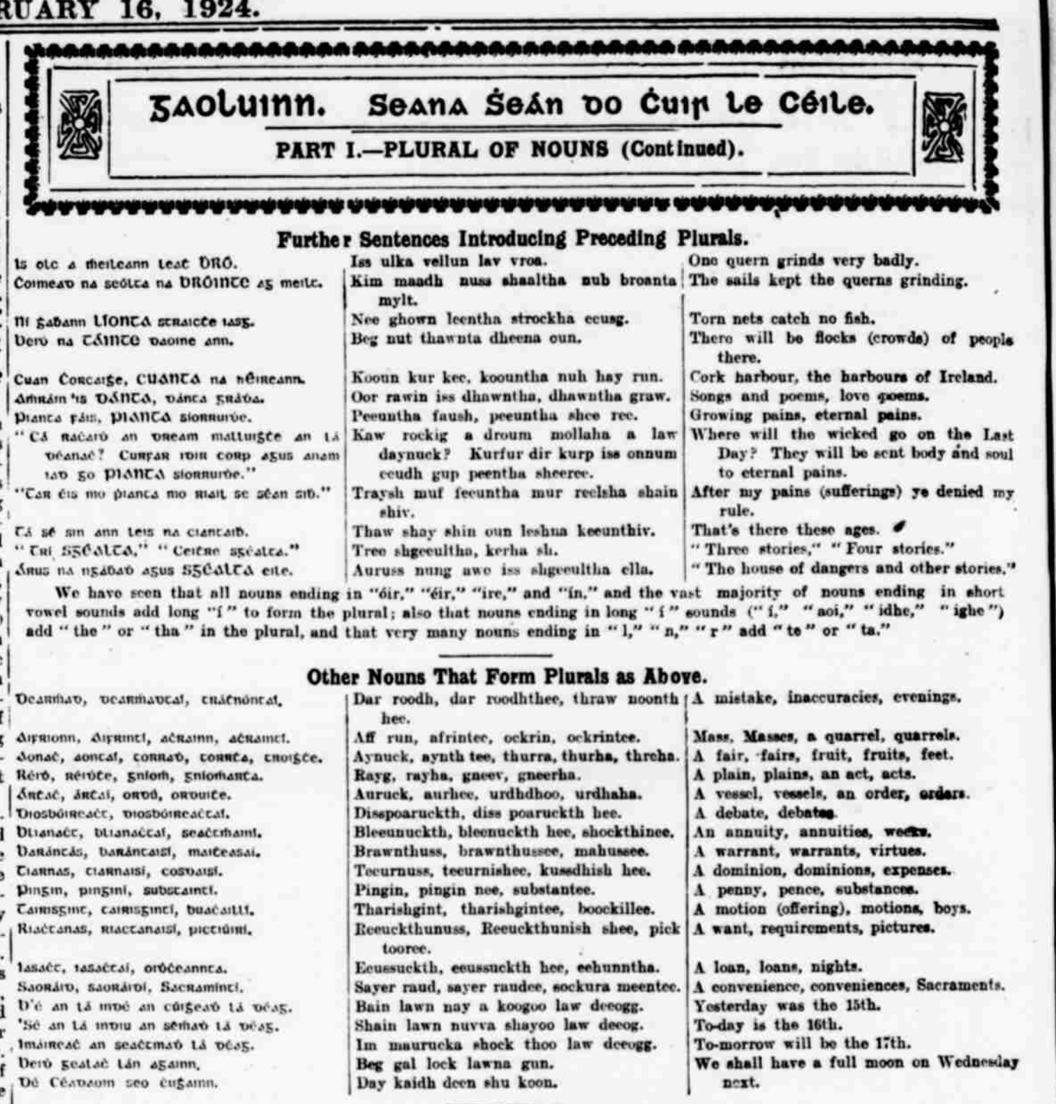 Irish Lessons from 1924 - Polyglossic